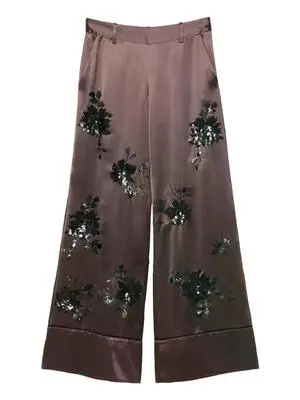 ERMANNO FIRENZE Floral-embroidered Pants - Brown