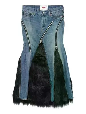 Junya Watanabe Faux Fur Denim Skirt - Blue