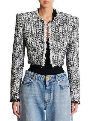 Balmain Cropped Textured Jacket - Black