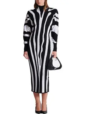 Balmain Long Knit Dress With Zebra Intarsia - Black