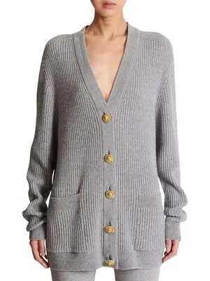 Balmain Buttoned Cashmere Cardigan - Grey