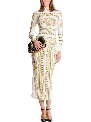 Balmain Long Printed Bodycon Dress - Gold