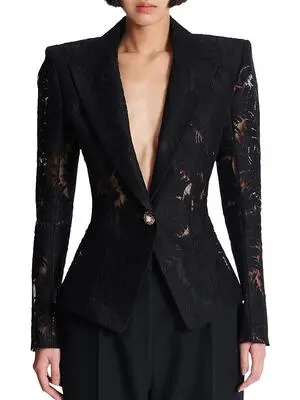 Balmain Fitted Lace Jacket - Black