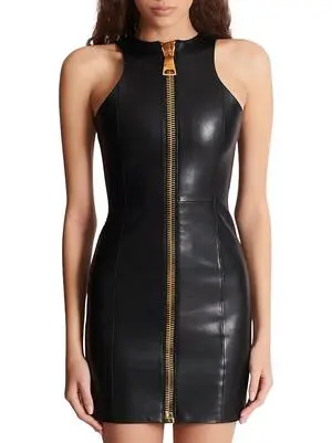 Balmain Short Sleeveless Lambskin Dress - Black