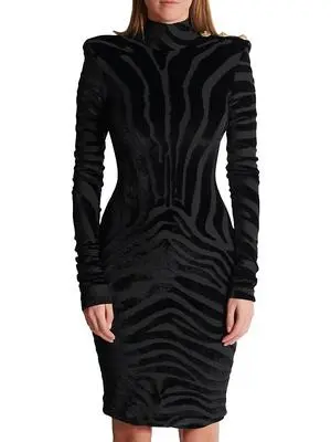 Balmain Zebra-print Velvet Mini Dress - Black