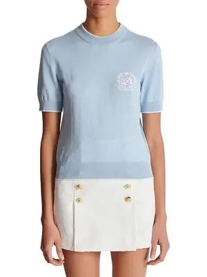 Balmain Embleme-embroidered Knit Top - Blue