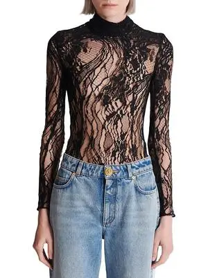 Balmain Long-sleeved Lace Bodysuit - Black