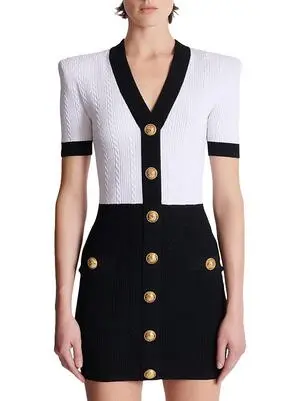 Balmain Two-tone Cable-knit Bodycon Dress - White