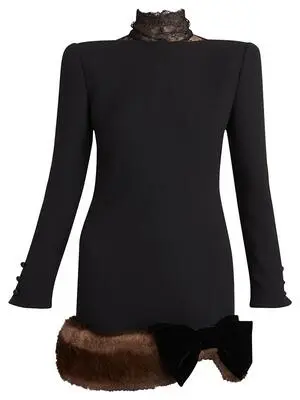 Valentino Garavani Turtleneck Mini Dress With Shearling Trim - Black