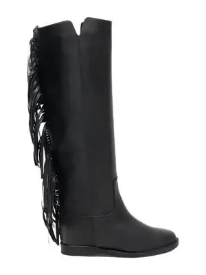 VIA ROMA 15 Malibu Fringed Leather Boots - Black
