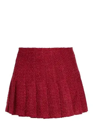 Alice + Olivia Pleated Tweed Mini Skirt - Oxblood