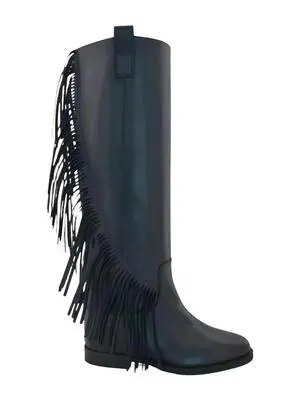 VIA ROMA 15 Malibu Fringed Leather Boots - Black