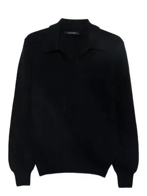 Tagliatore Polo-collar Ribbed-knit Jumper - Blue