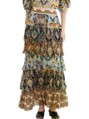 Farm Rio Tiered Maxi Skirt - Brown