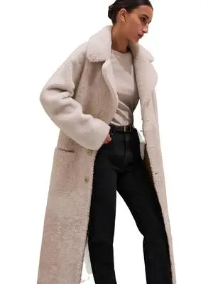 ME+EM Reversible Shearling Coat With Belt - Neutral