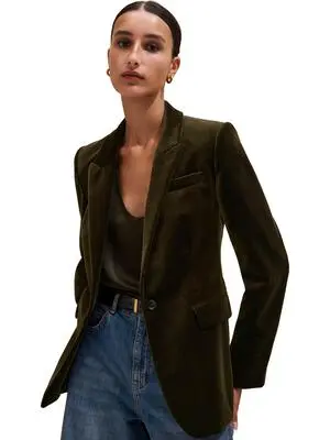 ME+EM Velvet Blazer With Notched Lapel - Intense Olive