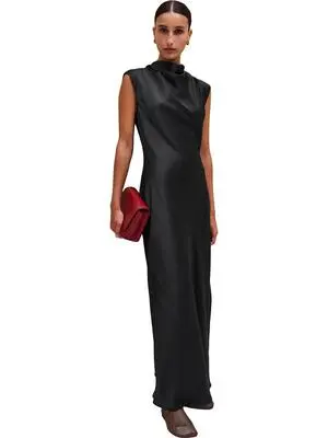 ME+EM Satin Drape Neckline Maxi Dress - Black