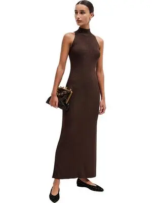 ME+EM Metallic Rib High Neck Maxi Dress - Bronze