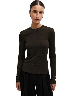 ME+EM Metallic Ribbed Long Sleeve Top - Black/gold