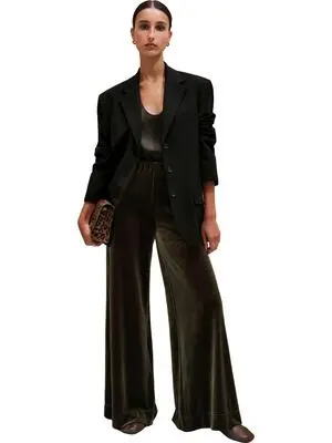 ME+EM Fluid Velour Palazzo Pants - Intense Olive