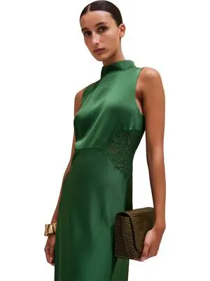 ME+EM Satin Back Crepe Lace Detail Maxi Dress - Eden Green