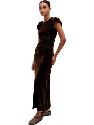 ME+EM Fluid Velour Draped Maxi Dress - Warm Chocolate