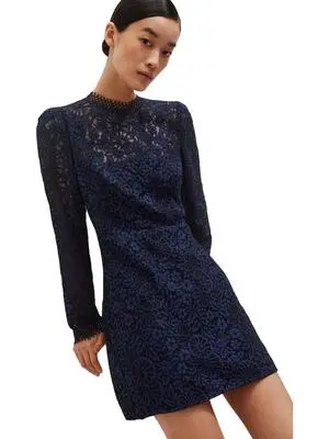 ME+EM Lace Fit + Flare Mini Dress - Navy/black
