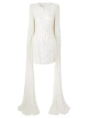 Jenny Packham Sweet Magic Cape-effect Embellished Tulle Mini Dress - Neutrals