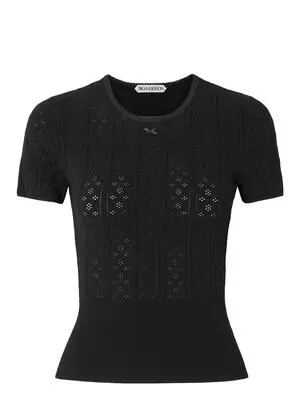 JW Anderson Bow-detailed Recycled Pointelle-knit T-shirt - Black