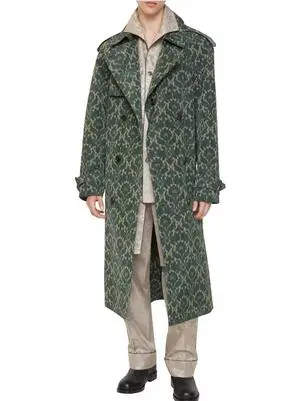 Burberry Long Baroque Viscose Blend Trench Coat - Vine Green