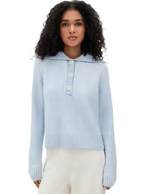 Varley Ribbed Knit Sweater With Button Placket - Mist Blue