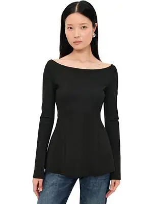FAVORITE DAUGHTER Boat Neck Cold Shoulder Top - Black