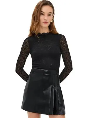 Alice + Olivia Lace Vegan Pleated Mini Dress - Black