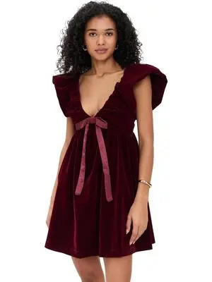 Endless Rose Velvet Bow Mini Dress - Merlot