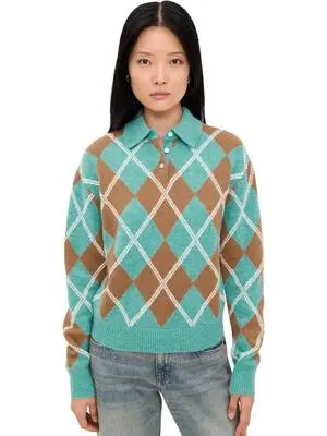 Guest In Residence Argyle Polo Sweater - Glacier Combo