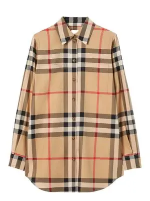 Burberry Check Stretch-cotton Shirt - Beige