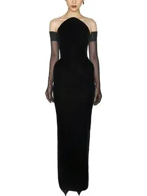 MUGLER Off-shoulder Maxi Dress - Black