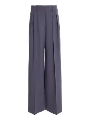 Michael Kors Pleated Stretch-wool Wide-leg Pants - Purple