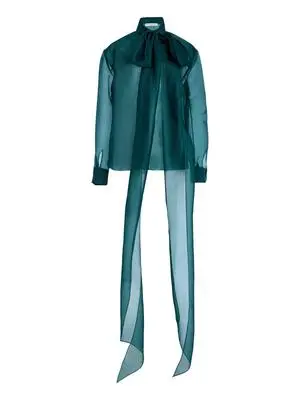 Carolina Herrera Tie-Neck Organza Shirt Dark Green