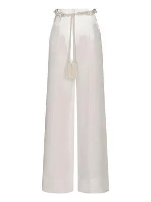 ANDRES OTALORA Belted Linen Wide Leg Pants - White