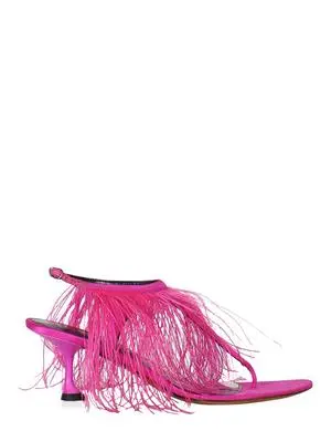 Proenza Schouler Thong Feather-Embellished Satin Sandals Pink