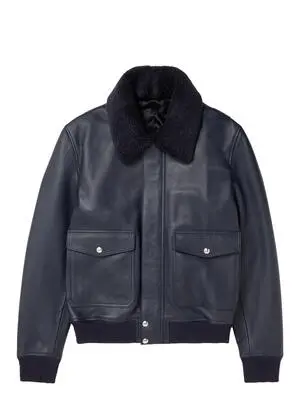 Mr P. Shearling-trimmed Full-grain Leather Blouson Jacket - Blue