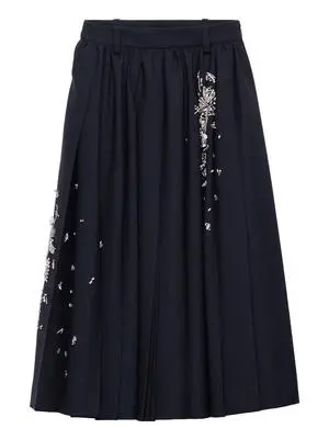 Prada Embroidered Midi-Skirt Navy