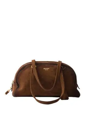 Prada Bowling Medium Suede Bag Cocoa Brown