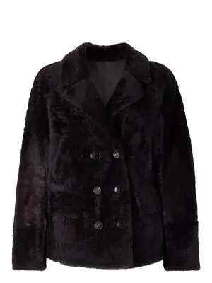 YVES SALOMON Double-Breasted Shearling Jacket Dark Brown