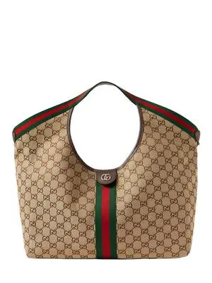 Gucci Giglio Large Leather-trimmed Canvas-jacquard Tote - Neutrals