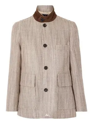 Loro Piana Suede-trimmed Silk And Linen-blend Jacket - Light Brown