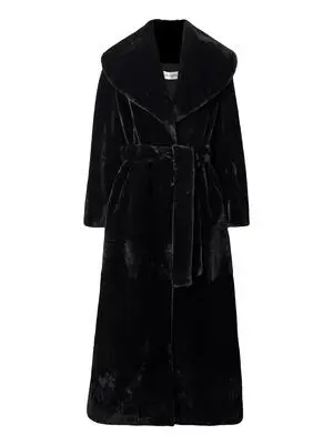 Nour Hammour Giovanna Belted Shearling Coat - Black