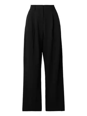 Carolina Herrera Pleated Wool-blend Wide-leg Trousers - Black