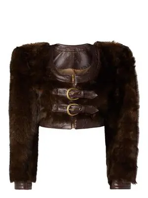 CHLOÉ Cropped Leather-Trimmed Shearling Bolero Jacket